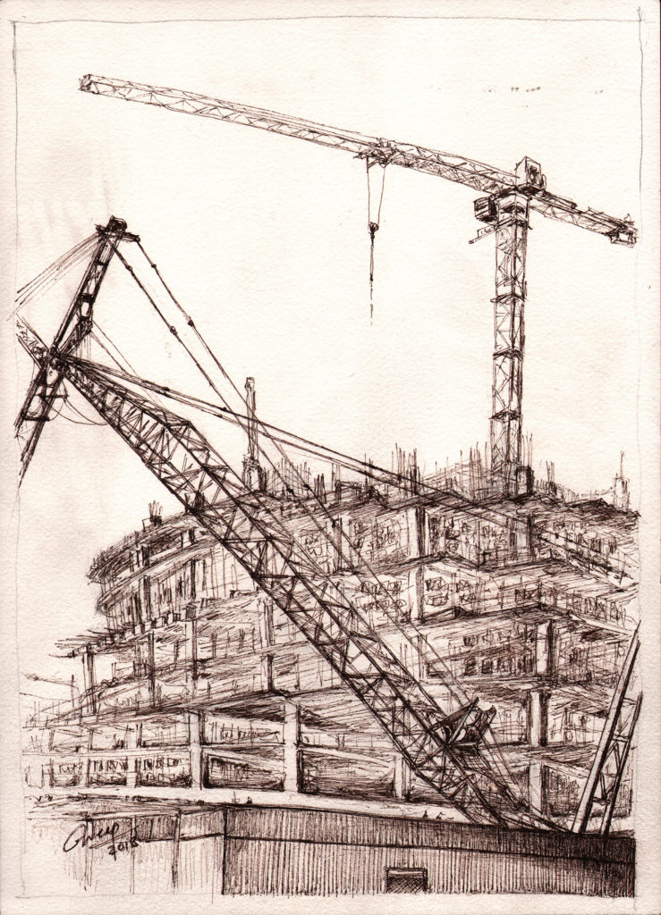 Construction Site Pencil Drawing